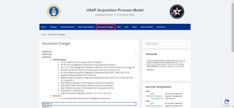 New APM Feature – Chronology of Model Changes - DAF Acquisition Process Model